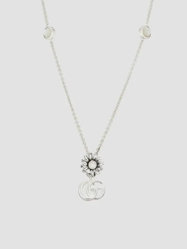 Gucci Sterling & Mother-of-pearl Gg Marmont Pendant Necklace - Silver