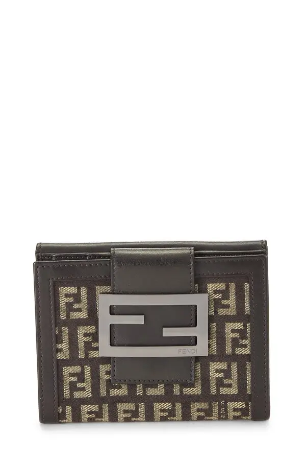 Fendi Zucchino Canvas Compact Wallet - Brown