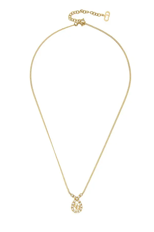 Dior Crystal 'cd' Chain Necklace - Gold