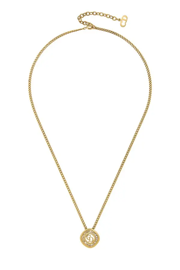 Dior Crystal 'cd' Chain Necklace - Gold