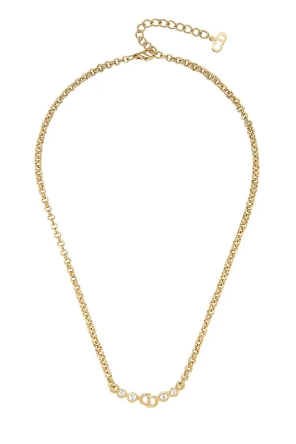 Dior Cd Crystal Charm Necklace - Gold