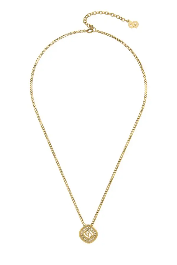 Dior Cd Crystal Charm Necklace - Gold
