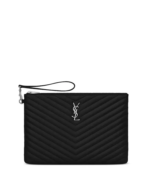 Saint Laurent Cassandre Matelassa Tablet Pouch In Quilted Leather - Black