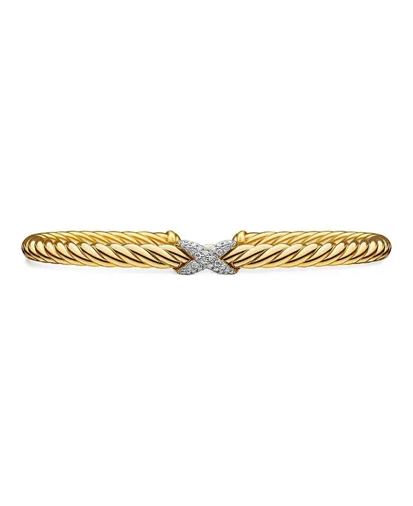David Yurman 18k Yellow Cablespira Station Bracelet With Diamonds - Gold