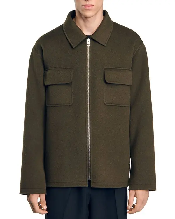 Sandro Dual Pocket Overshirt Jacket - Olive Green