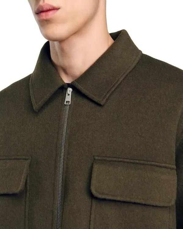Sandro Dual Pocket Overshirt Jacket - Olive Green