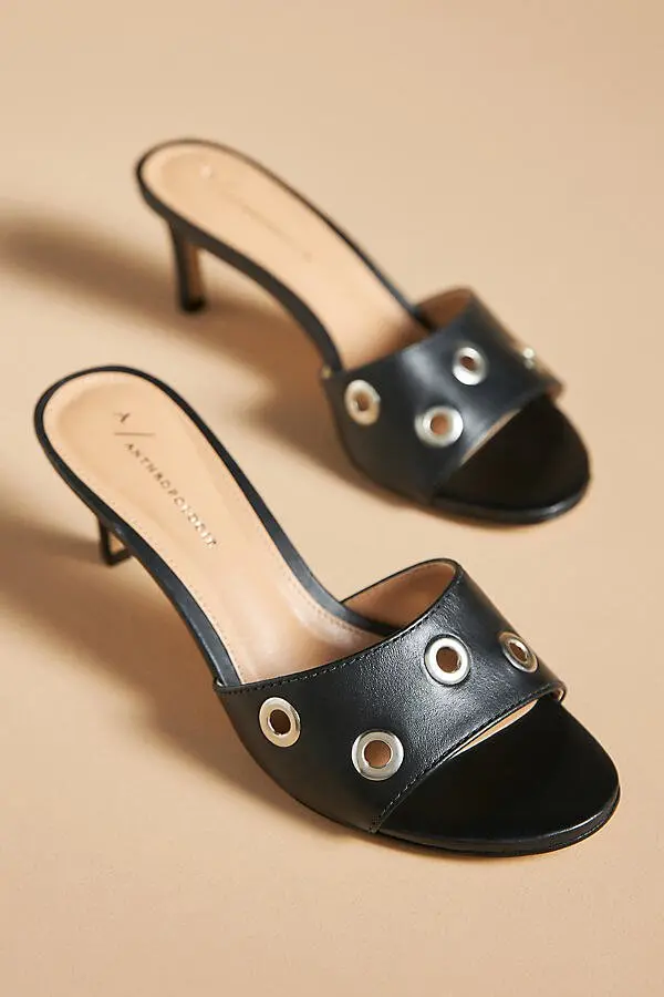 Anthropologie Grommet Kitten-heel Mules