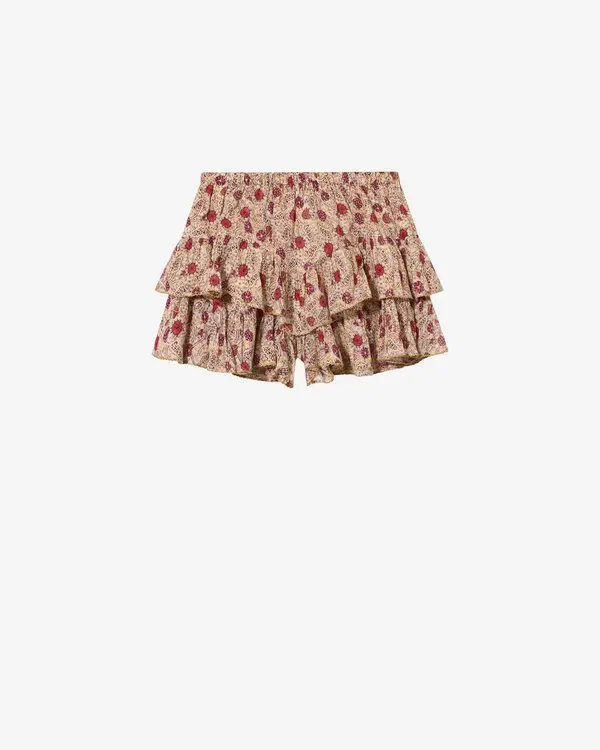ETOILE Jocadia Embroidered Ruffled Broderie Anglaise Shorts - Ecru-raspberry
