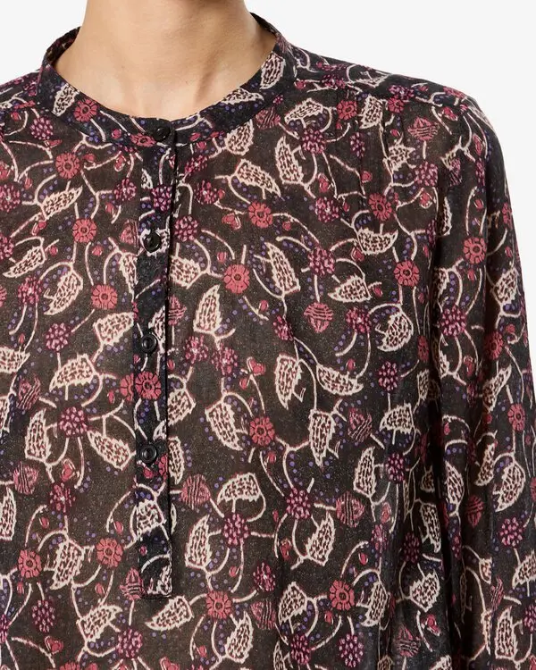ETOILE Maria Printed Cotton Voile Blouse - Black/raspberry