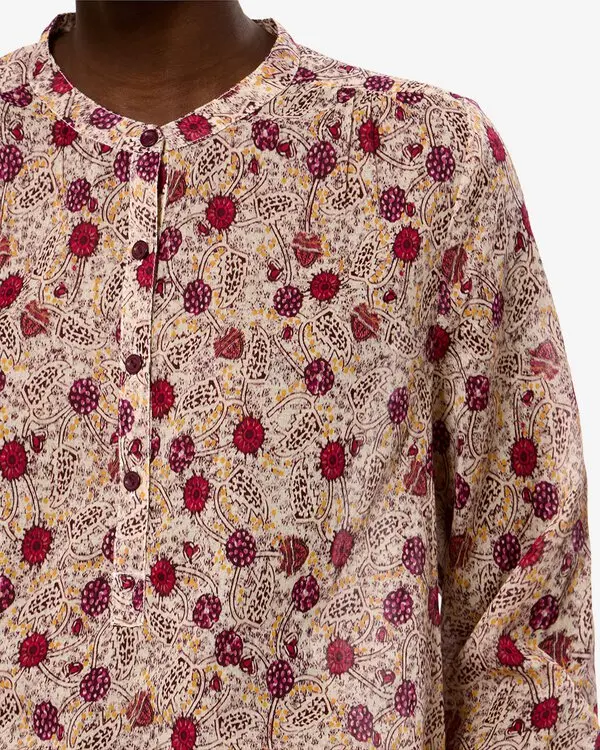 ETOILE Maria Floral Print Blouse - Ecru-raspberry