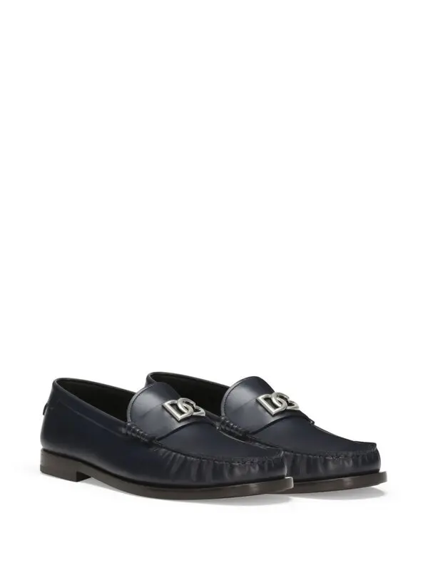 Dolce & Gabbana Logo-plaque Leather Loafers - Blue