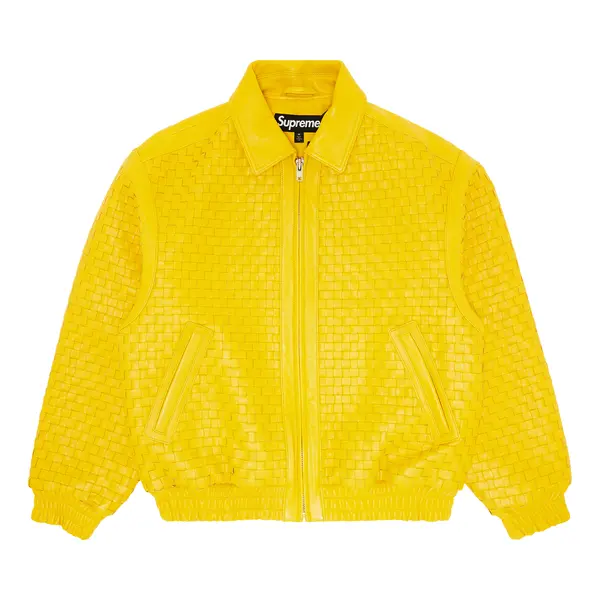 Supreme Woven Leather Varsity Jacket - Yellow