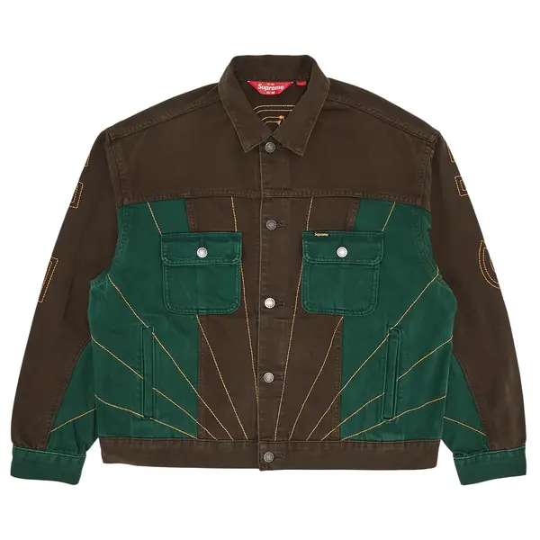 Supreme Radial Embroidered Denim Trucker Jacket - Brown
