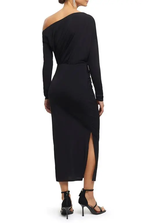 River Island Drape One-Shoulder Midi Dress In Black - 35% Off | Editorialist