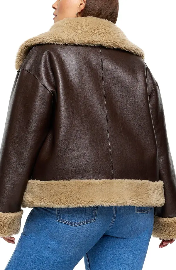 RIVER ISLAND Faux Leather & Faux Shearling Reversible Aviator Jacket