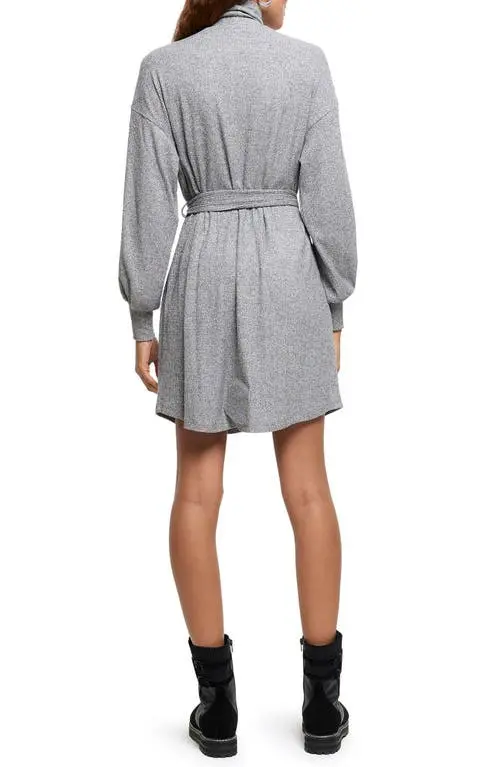 river island grey knitted dress River Island Short High Neck Cosy Mini Dress - Grey