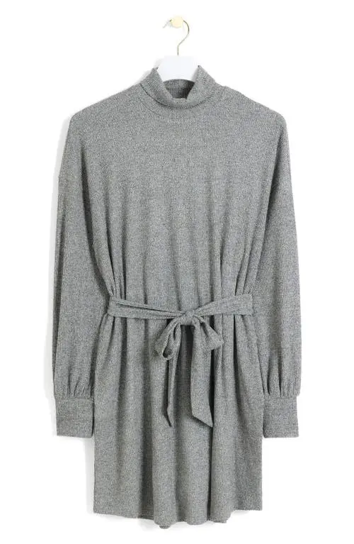 river island grey knitted dress River Island Turtleneck Long Sleeve Thermal Knit Dress In Grey - 62% Off