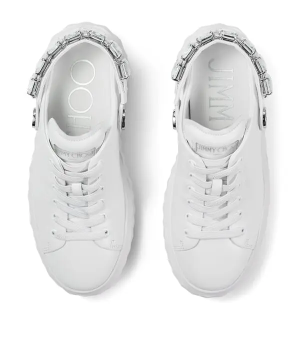 JIMMY CHOO Leather Diamond Sling Sneakers - White