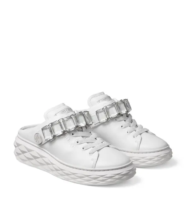 JIMMY CHOO Leather Diamond Sling Sneakers - White