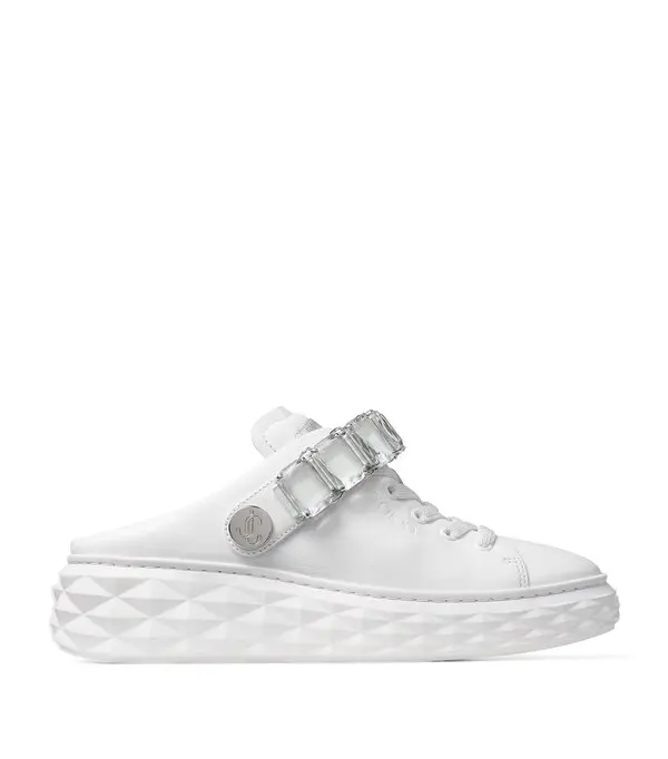 JIMMY CHOO Leather Diamond Sling Sneakers - White