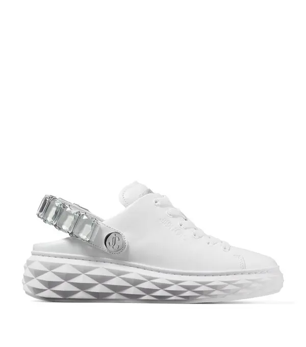 JIMMY CHOO Leather Diamond Sling Sneakers - White