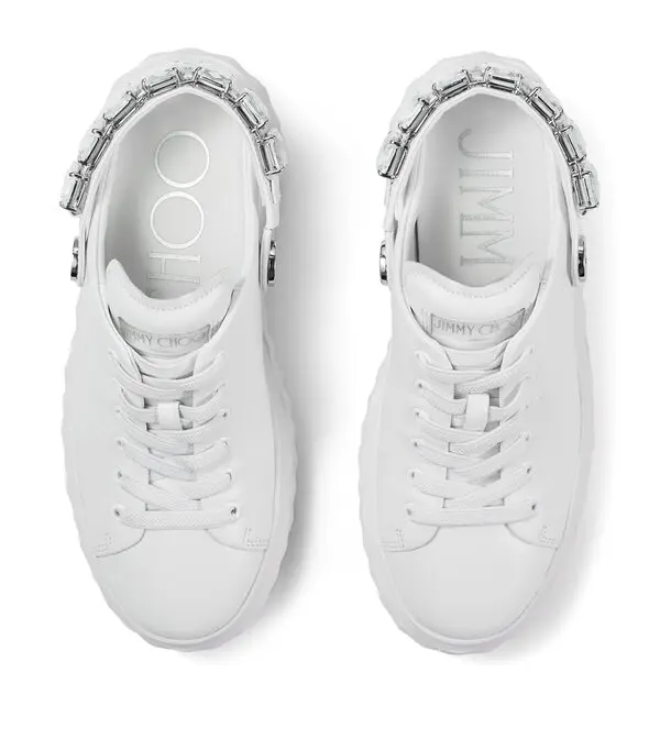 JIMMY CHOO Leather Diamond Sling Sneakers - White