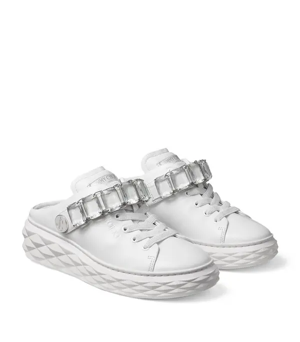 JIMMY CHOO Leather Diamond Sling Sneakers - White