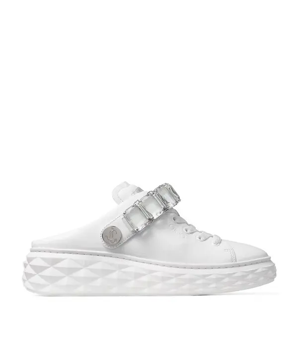 JIMMY CHOO Leather Diamond Sling Sneakers - White