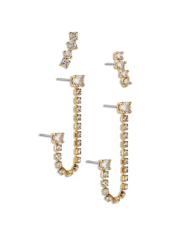 Nadri Duo Stud And Leash Earrings Set - Gold