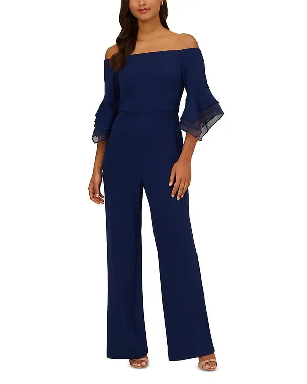 Adrianna Papell Off The Shoulder Jumpsuit - Navy Sateen