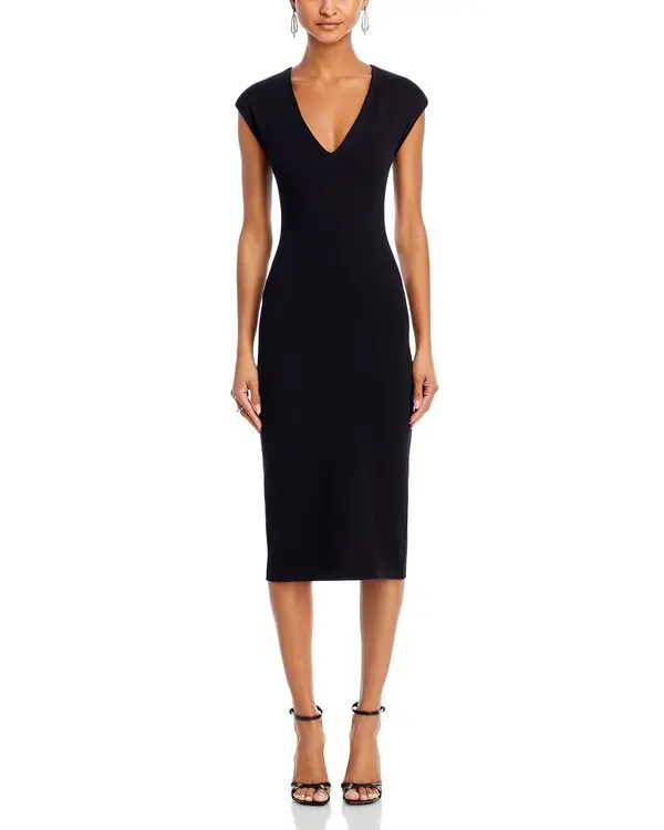 Aqua V-neck Ponte Midi Dress