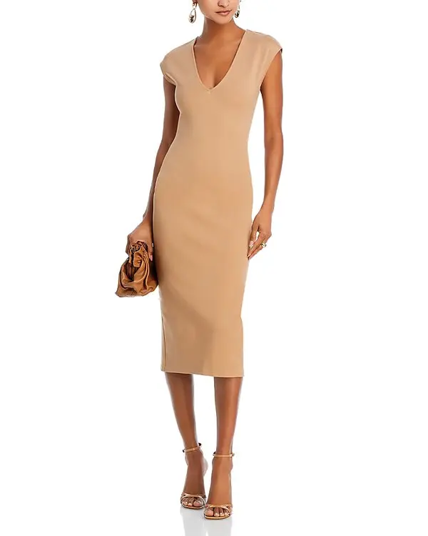 Aqua V-neck Ponte Midi Dress