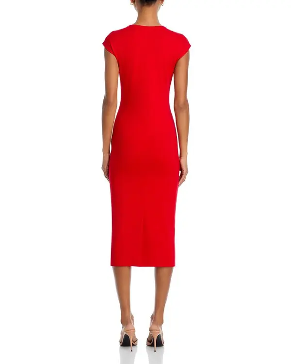 Aqua V-neck Ponte Midi Dress - Red
