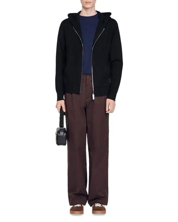 Sandro Zip Front Logo Patch Hoodie - Black