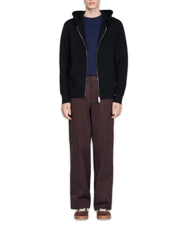 Sandro Zip Front Logo Patch Hoodie - Black