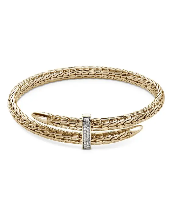 John Hardy 14k Yellow Spear Cuff With Diamond - Gold
