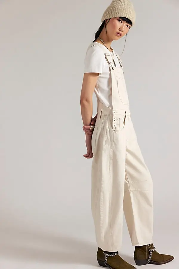 Free People We The Free Good Luck Barrel Overalls - Milk