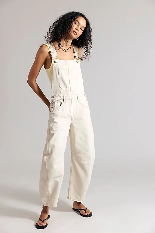 Free People We The Free Good Luck Barrel Overalls - Milk