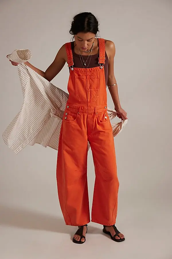 Free People We The Free Good Luck Barrel Overalls - Spicy