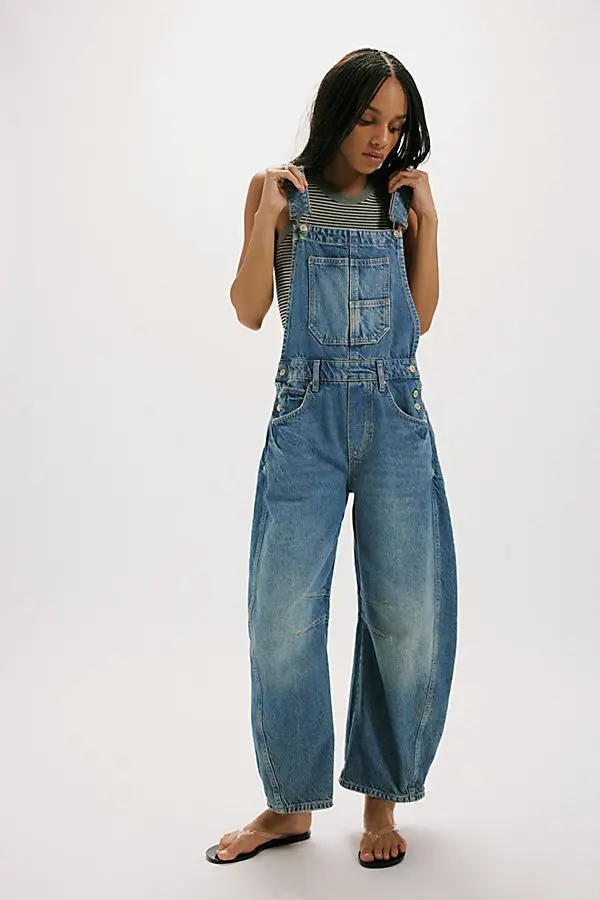 Free People We The Free Good Luck Barrel Overalls - Ultra Light Beam