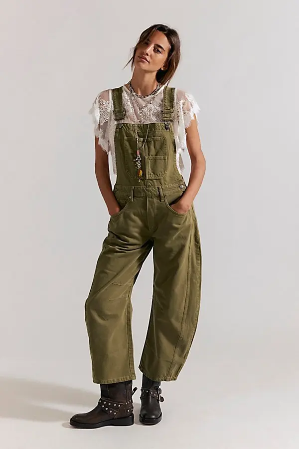 Free People We The Free Good Luck Barrel Overalls - Weeping Willow