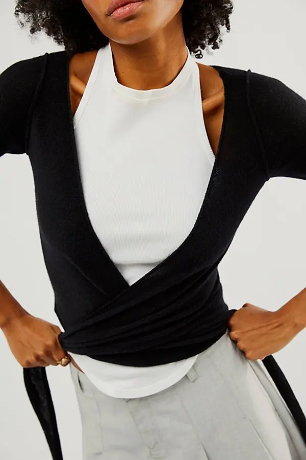 Free People Cashmere Reversible Wrap Sweater - Black