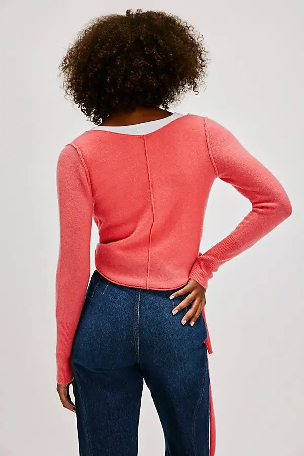 Free People Cashmere Reversible Wrap Sweater - Calypso Coral