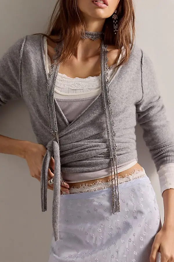 Free People Cashmere Reversible Wrap Sweater - Frost