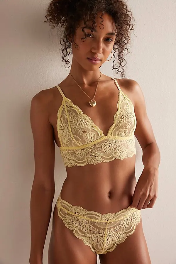 Free People Last Dance Lace Thong - Mellow Yellow