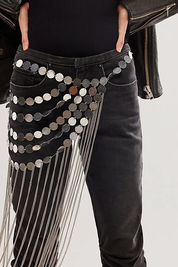 Free People Disco Inferno Skirt Belt - Heavy Metal 