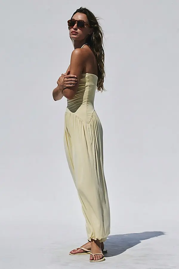 Free People Mora Drop-waist Jumpsuit - Flax | Editorialist