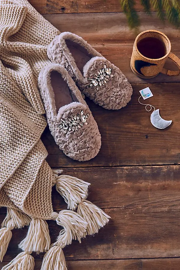 Free People Rhinestone Embellished Loafer Slippers - Parchment