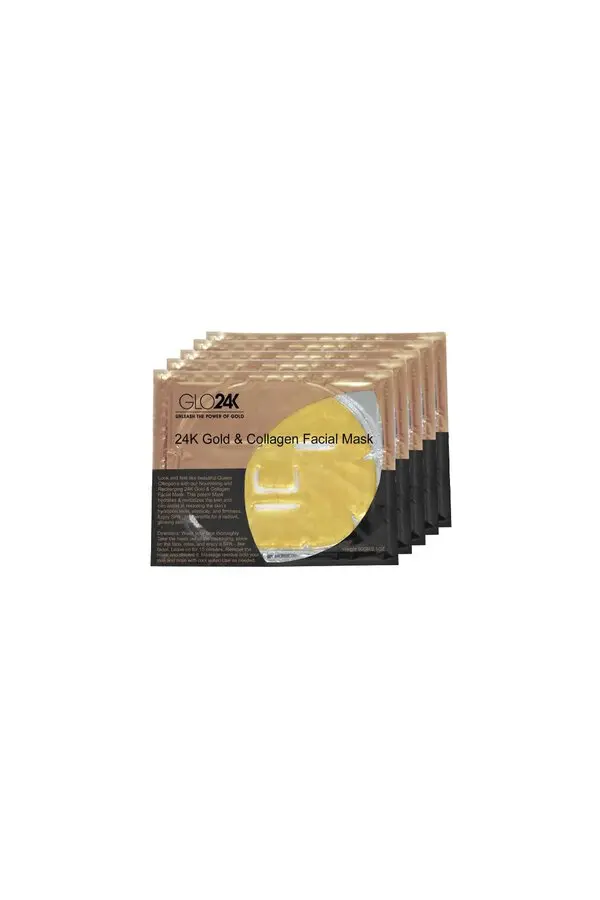 GLO24K 24k &amp Collagen Facial Mask Pack Of 5 - Gold