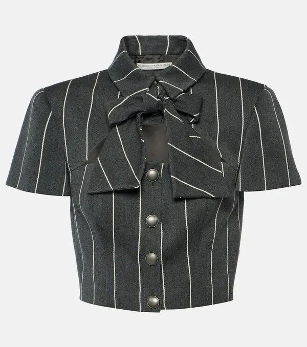 Alessandra Rich Pinstripe Cropped Jacket - Grey